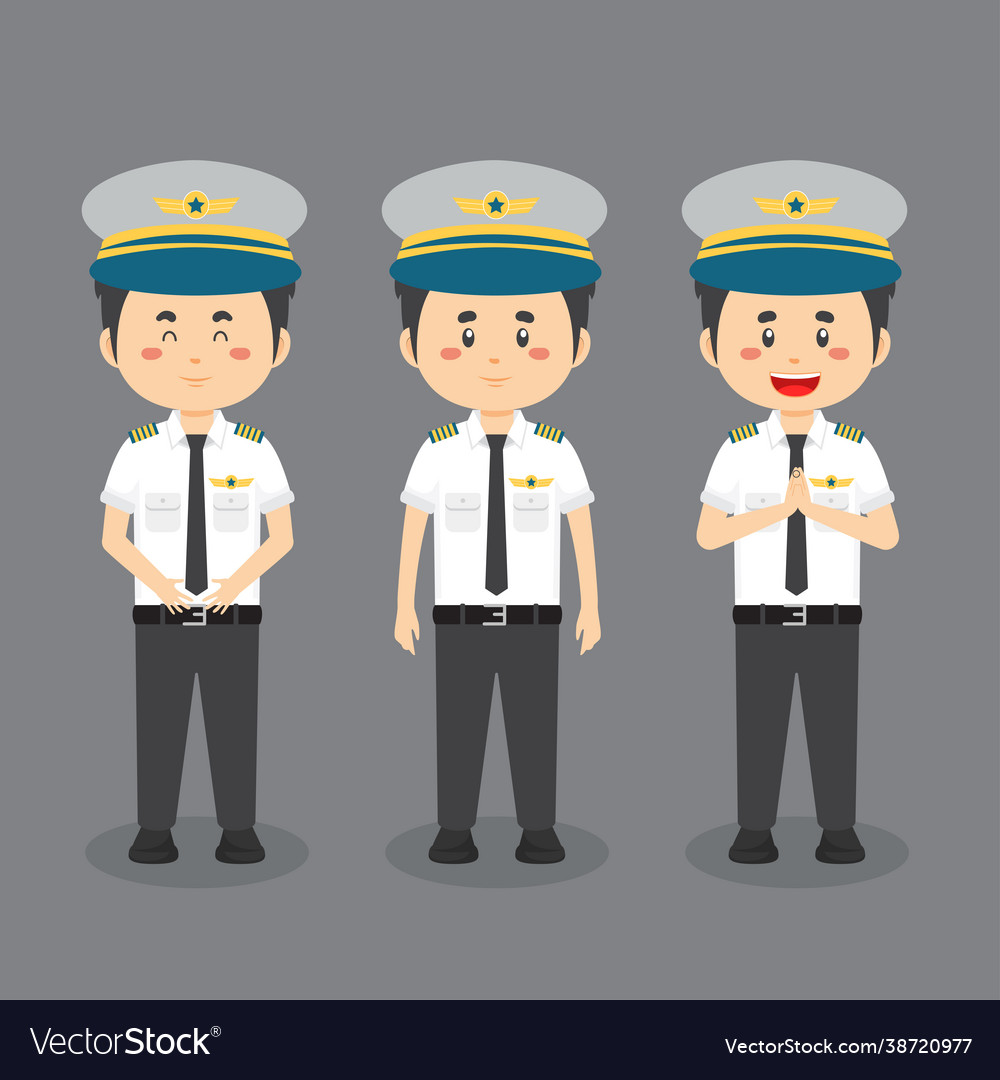Pilot character with various expression Royalty Free Vector