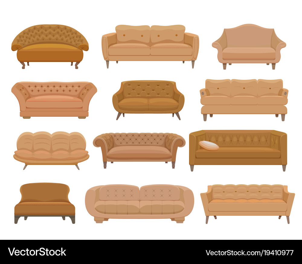 Sofa and couch colorful cartoon Royalty Free Vector Image