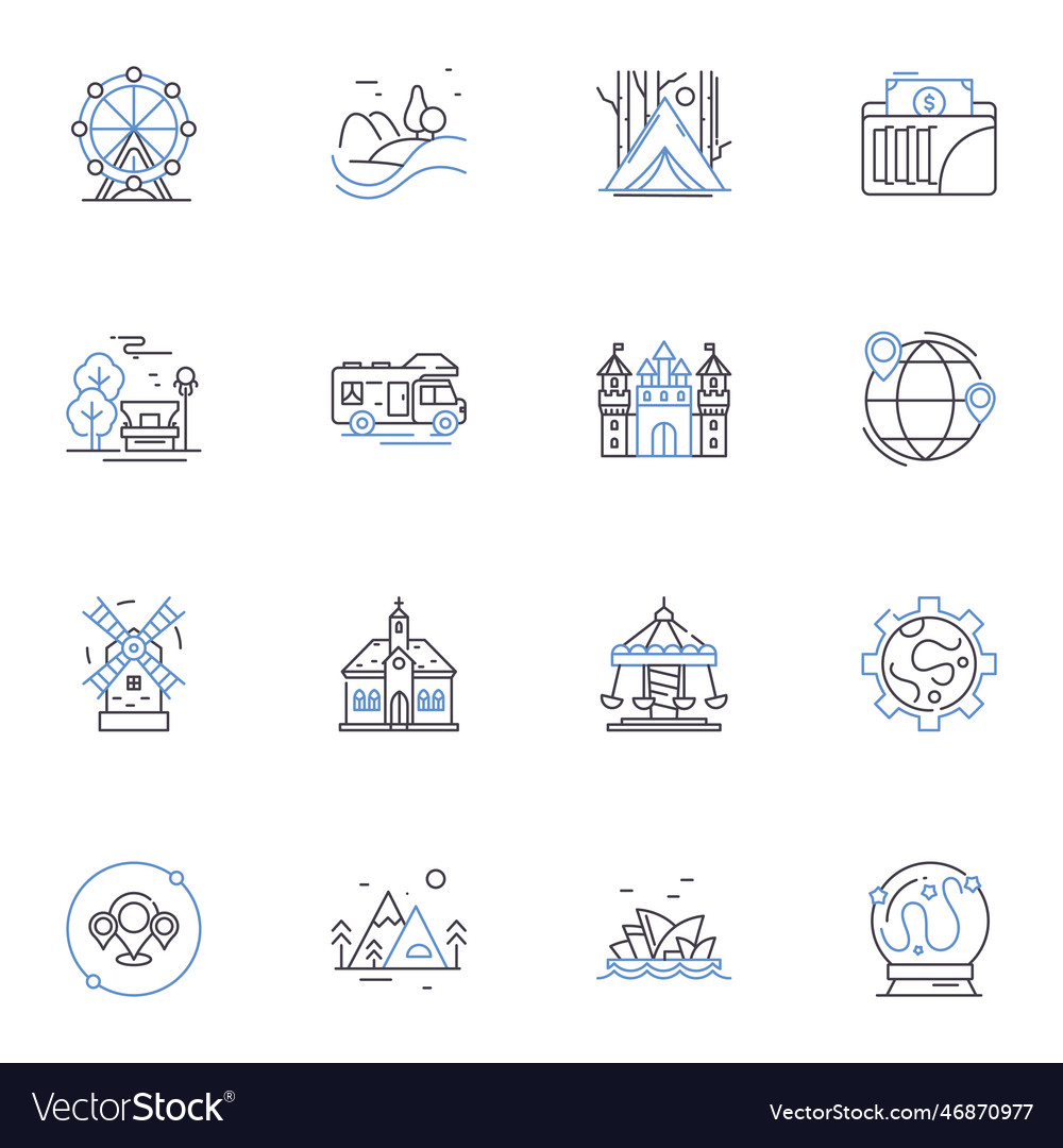 Trekking coach line icons collection adventure Vector Image