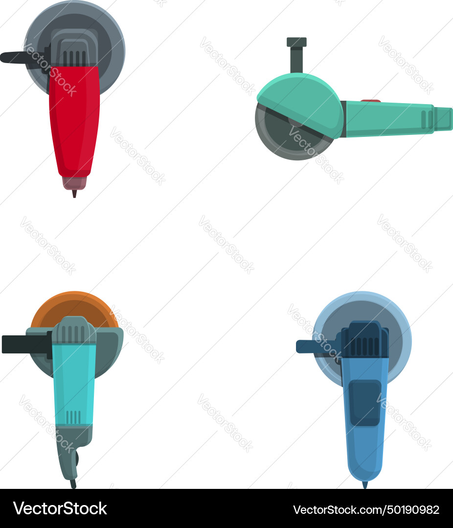 Angle grinder icons set cartoon equipment Vector Image