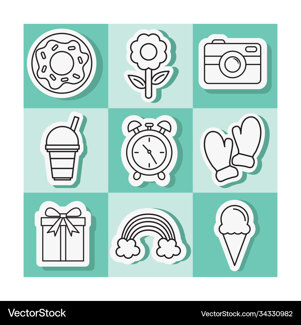 Cute stickers line style collection icons Vector Image