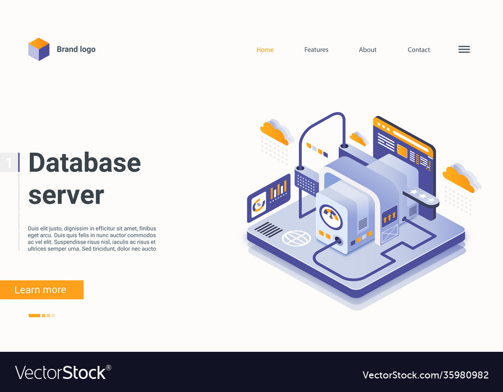 Database server isometric landing page 3d virtual Vector Image