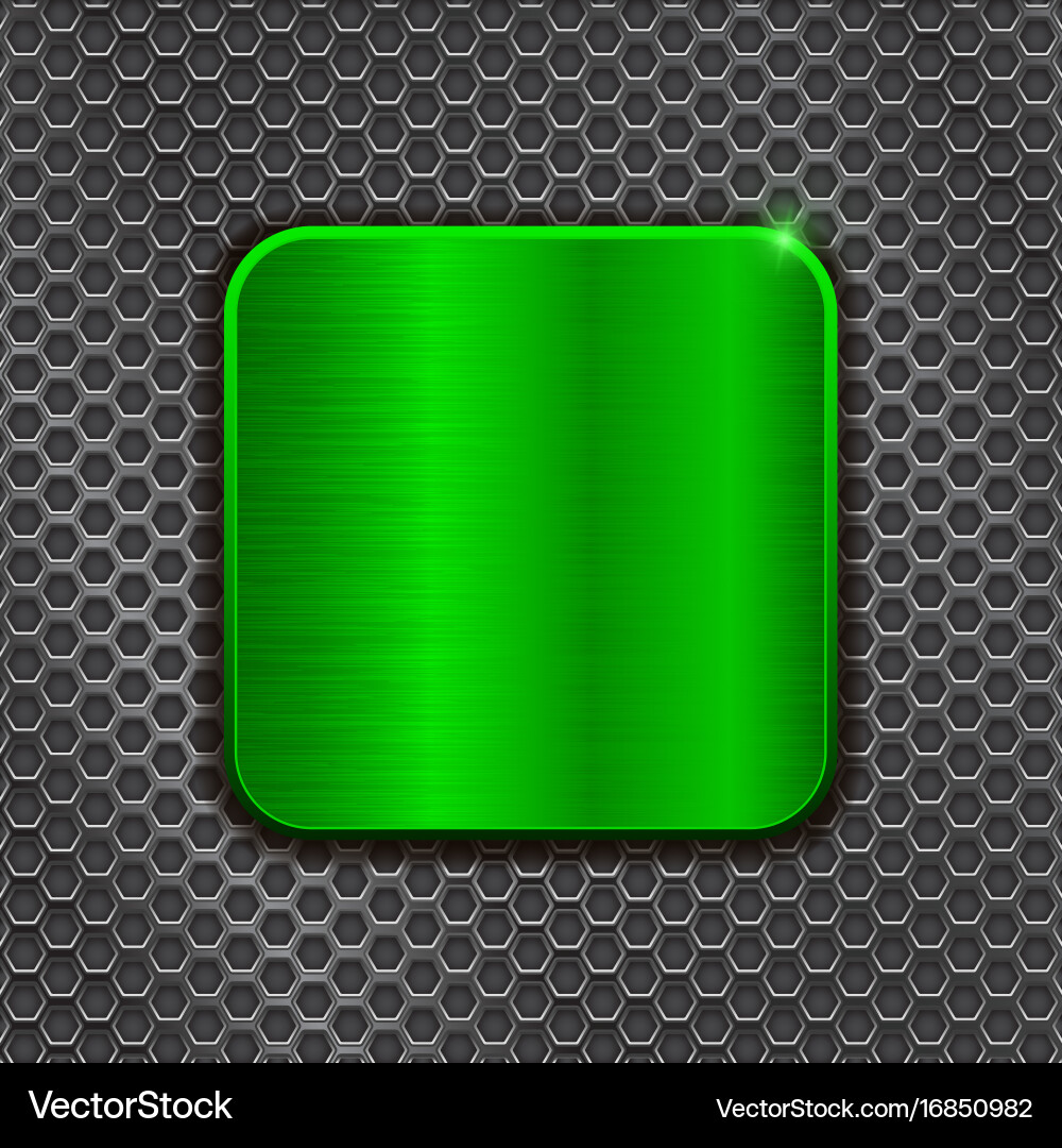 Green metal square plate on iron perforated Vector Image