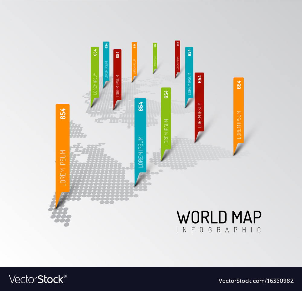 Light world map with droplets pointer marks Vector Image