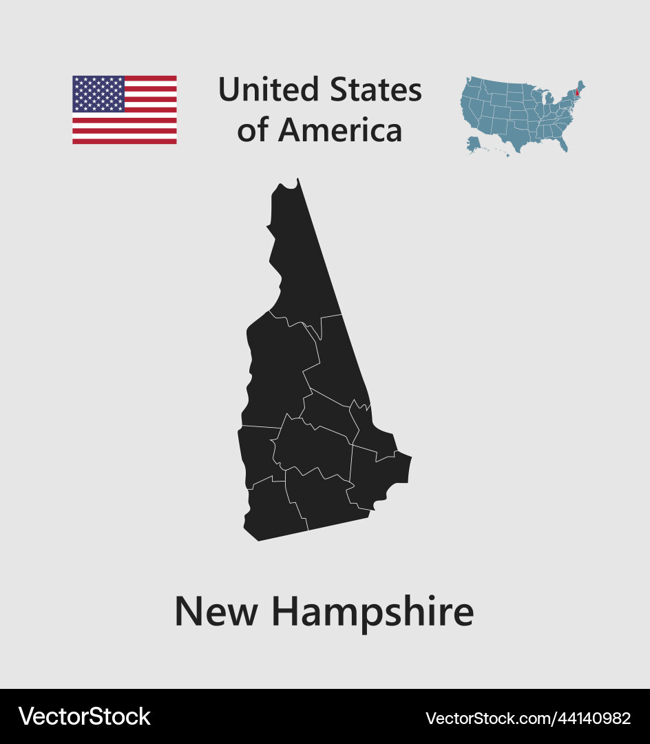 Map state new hampshire flag and usa Royalty Free Vector