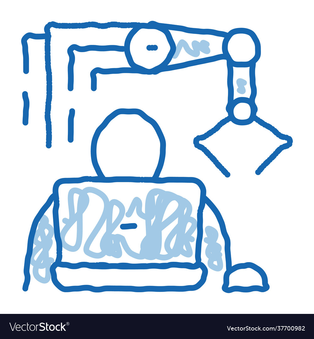 Programming robot doodle icon hand drawn Vector Image