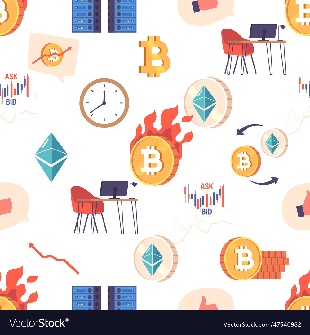 Seamless pattern showcasing various cryptocurrency