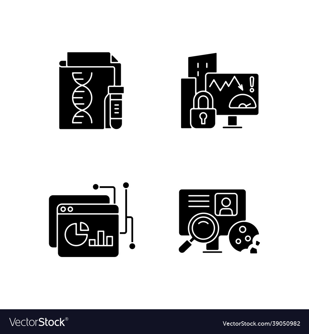 Sensitive data types black glyph icons set Vector Image Sensitive data types black glyph icons set Vector Image