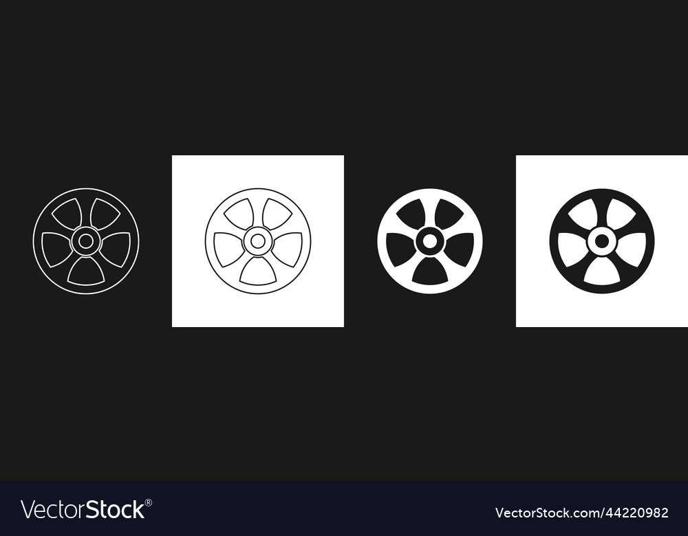 Set alloy wheel for car icon isolated on black Vector Image