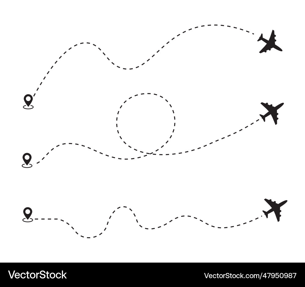Airplane dotted route line the way set Royalty Free Vector