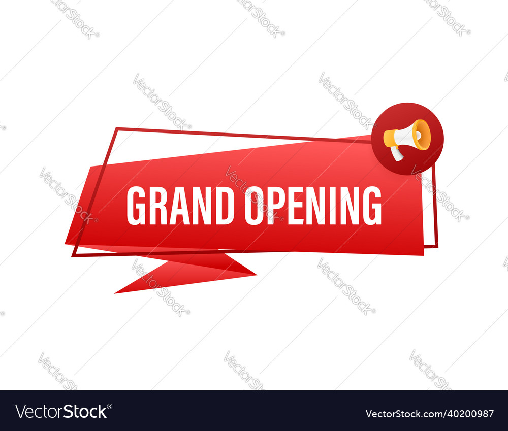 Megaphone label with grand opening Royalty Free Vector Image Megaphone label with grand opening Royalty Free Vector Image
