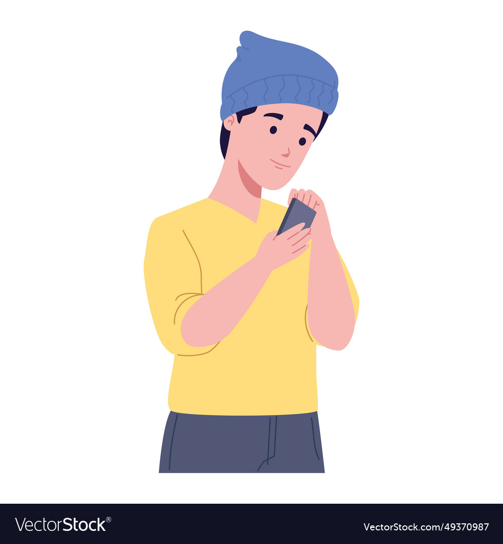 Using smartphone boy Royalty Free Vector Image