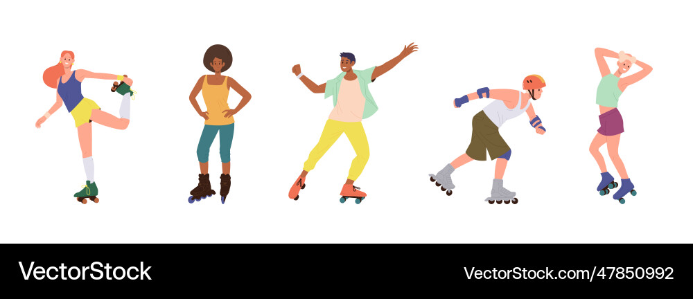 Isolated set of young active people character Vector Image