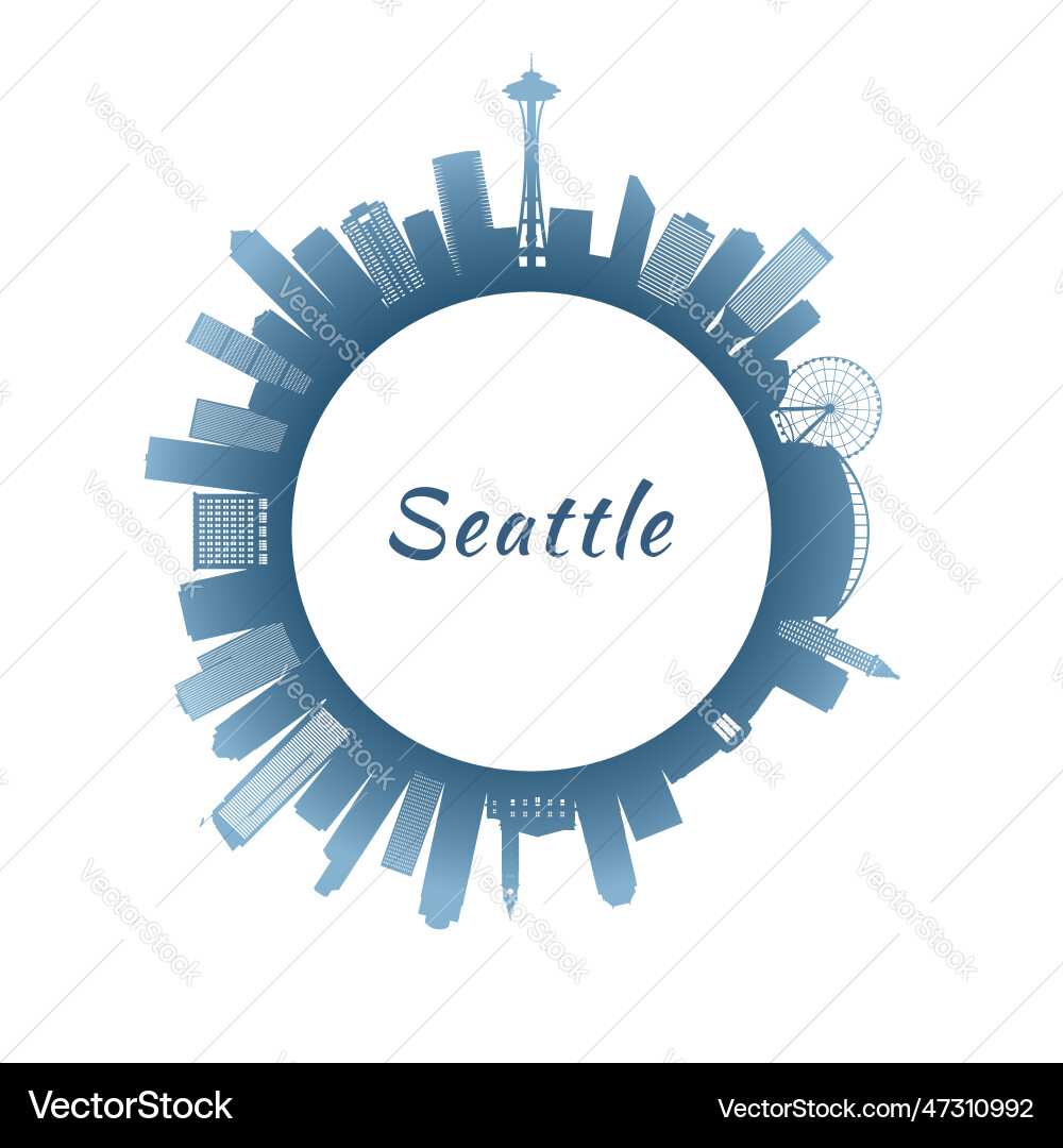 Seattle skyline with colorful buildings circular Vector Image