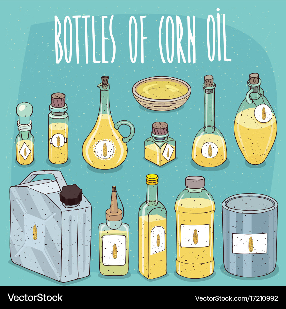 Set of containers with corn oil Royalty Free Vector Image