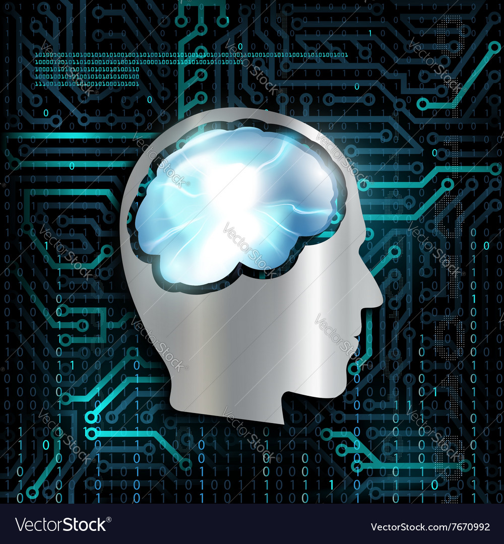 Technology background with microchip and brain Vector Image