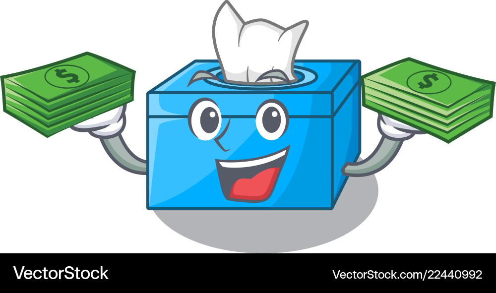 With money cartoon tissue box on a sideboard Vector Image