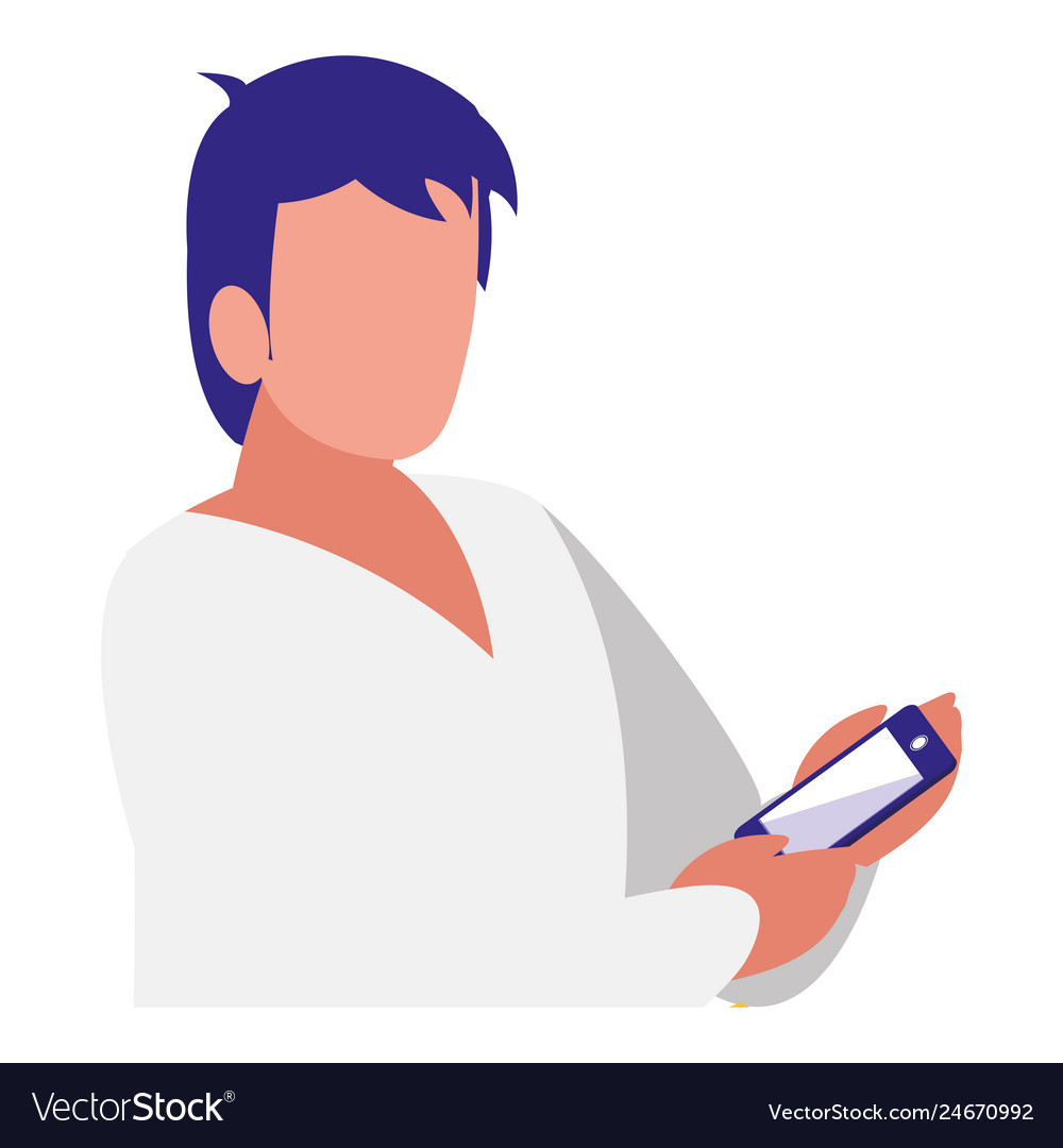 Young man using smartphone Royalty Free Vector Image
