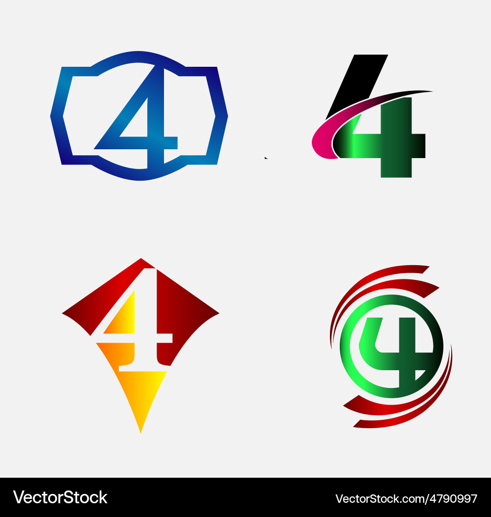 Abstract icons for number 4 logo set Royalty Free Vector