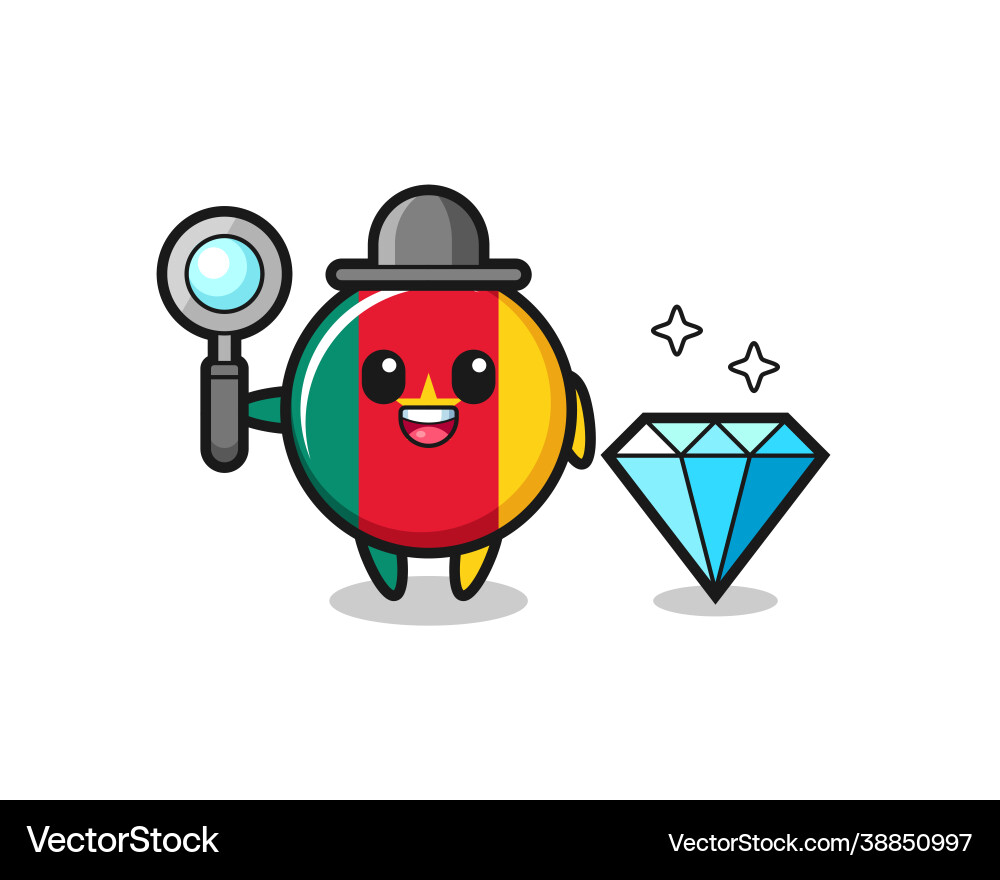 Cameroon flag badge character with a diamond Vector Image