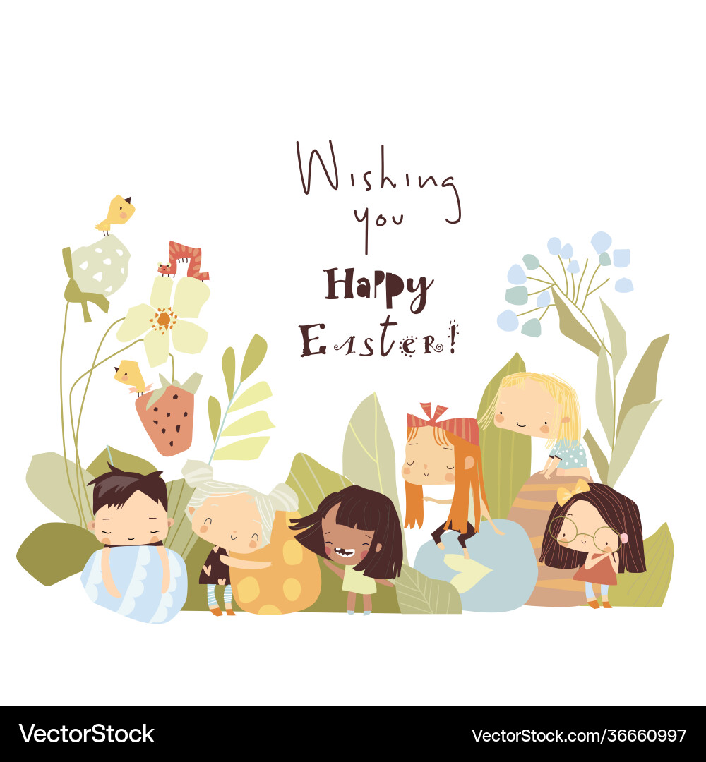 Cartoon easter with little children Royalty Free Vector
