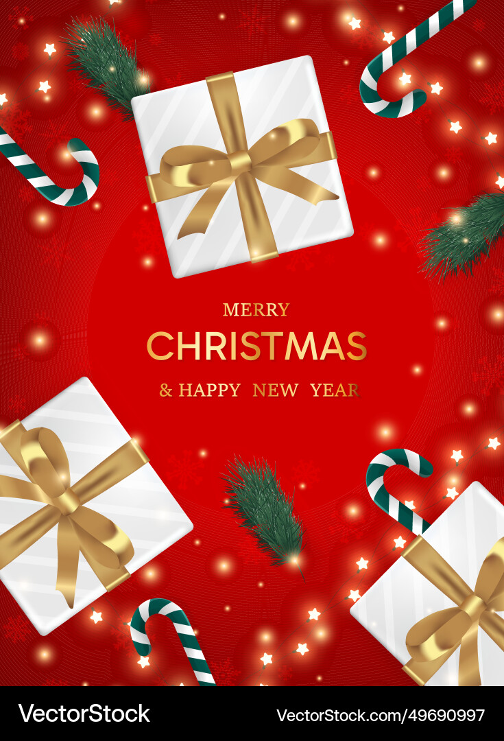 Christmas border with gift box fir branches Vector Image