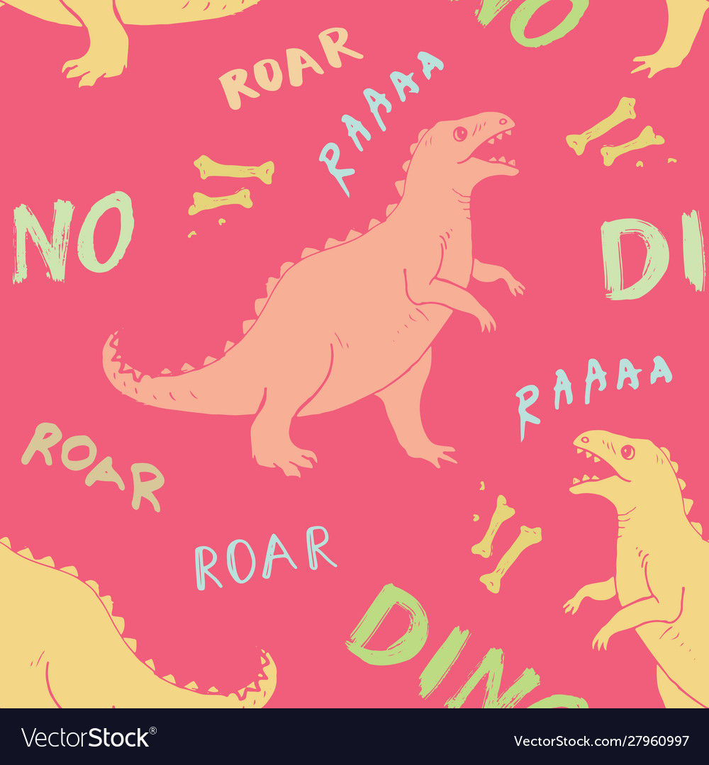 Dino seamless pattern cute cartoon hand drawn Vector Image