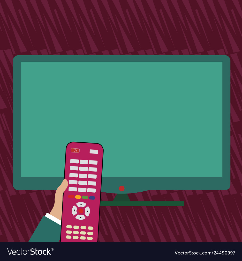 Hand holding computer remote control infront Vector Image