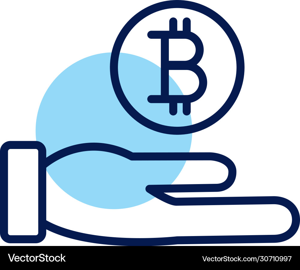 Hand lifting bitcoin crypto currency line style Vector Image