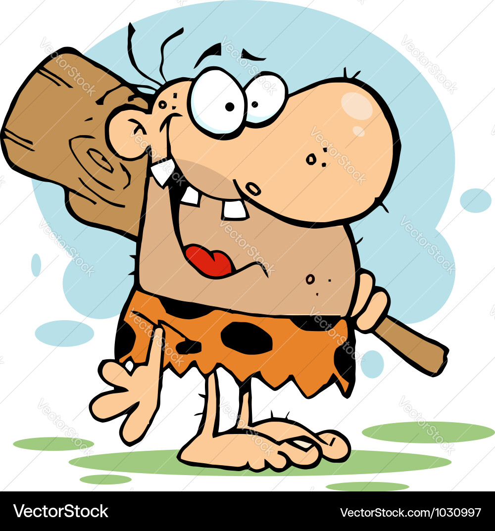 Happy caveman with clubbackground Royalty Free Vector Image