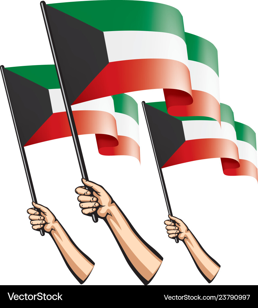Kuwait flag and hand on white background Vector Image