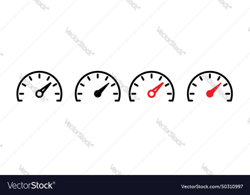 Performance indicator icon set fast speedometer Vector Image Performance indicator icon set fast speedometer Vector Image