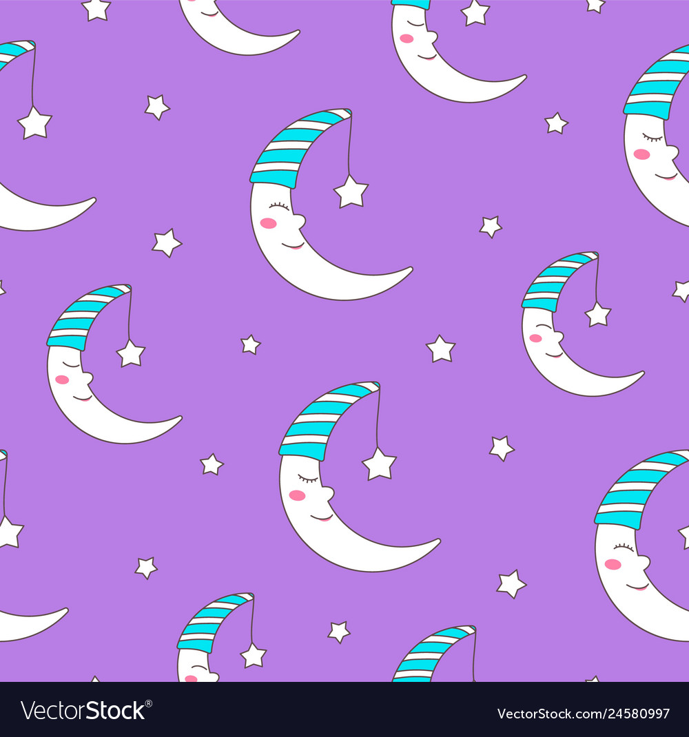 Seamless pattern cute moon character Royalty Free Vector