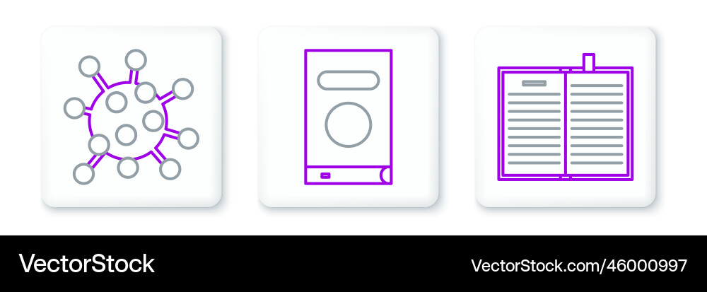 Set line open science book bacteria and book icon Vector Image