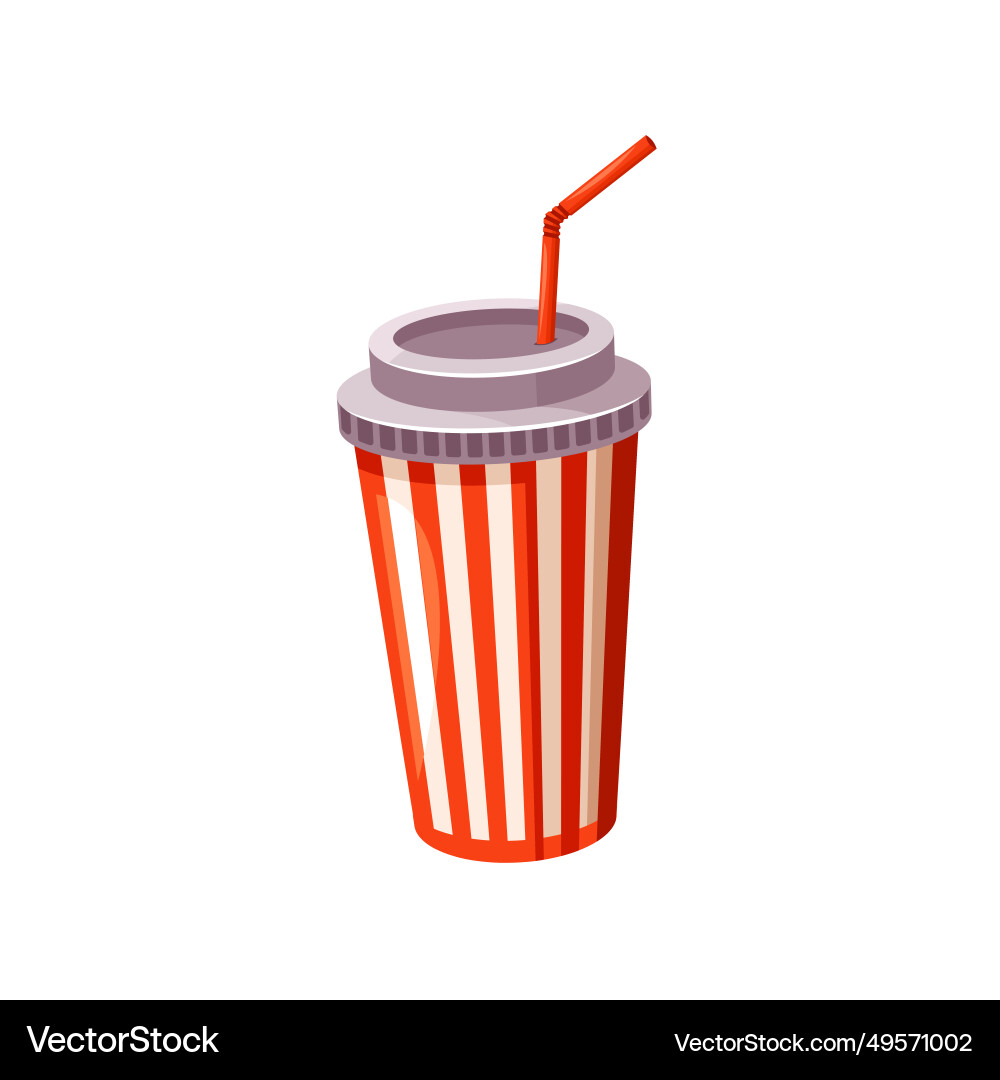 Disposable cola cup with stripes lid and straw Vector Image