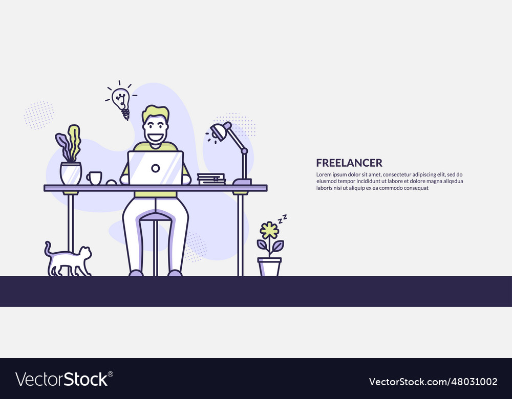 Freelancer guy working on laptop concept Vector Image