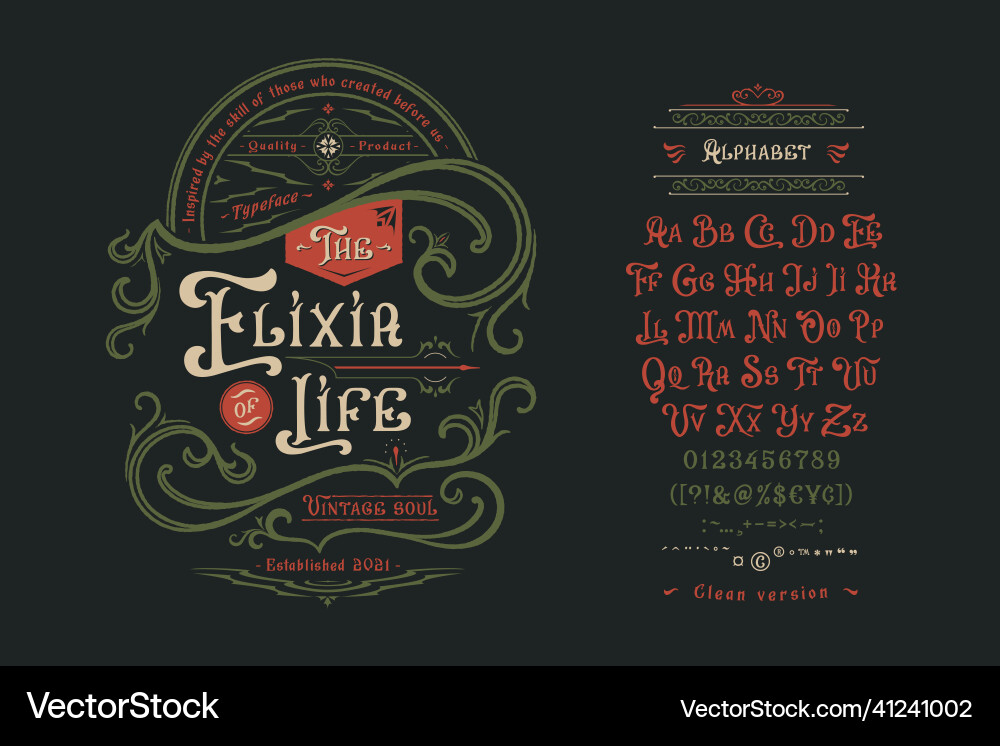 Graphic display font the elixir of life Royalty Free Vector