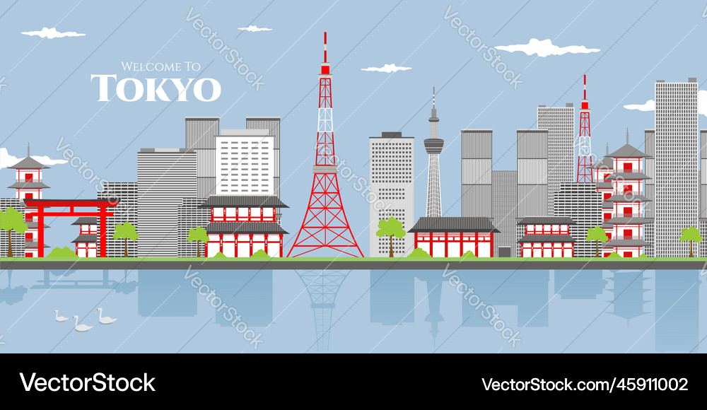 Landscape of tokyo tower dramatic panoramic Vector Image