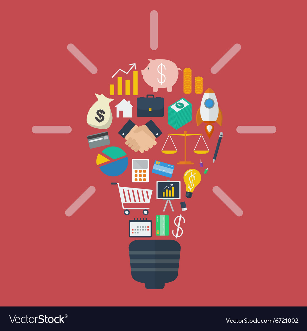 Light bulb with colorful business icons Royalty Free Vector