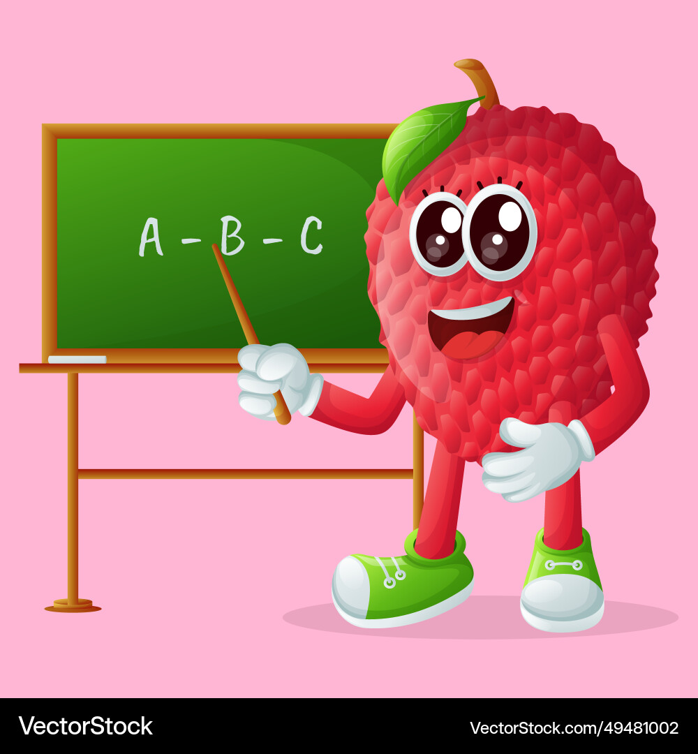 Lychee character in front of a chalkboard Vector Image