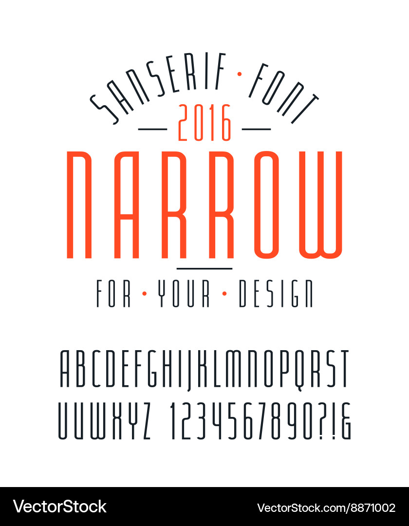 Narrow sanserif font and numbers Royalty Free Vector Image