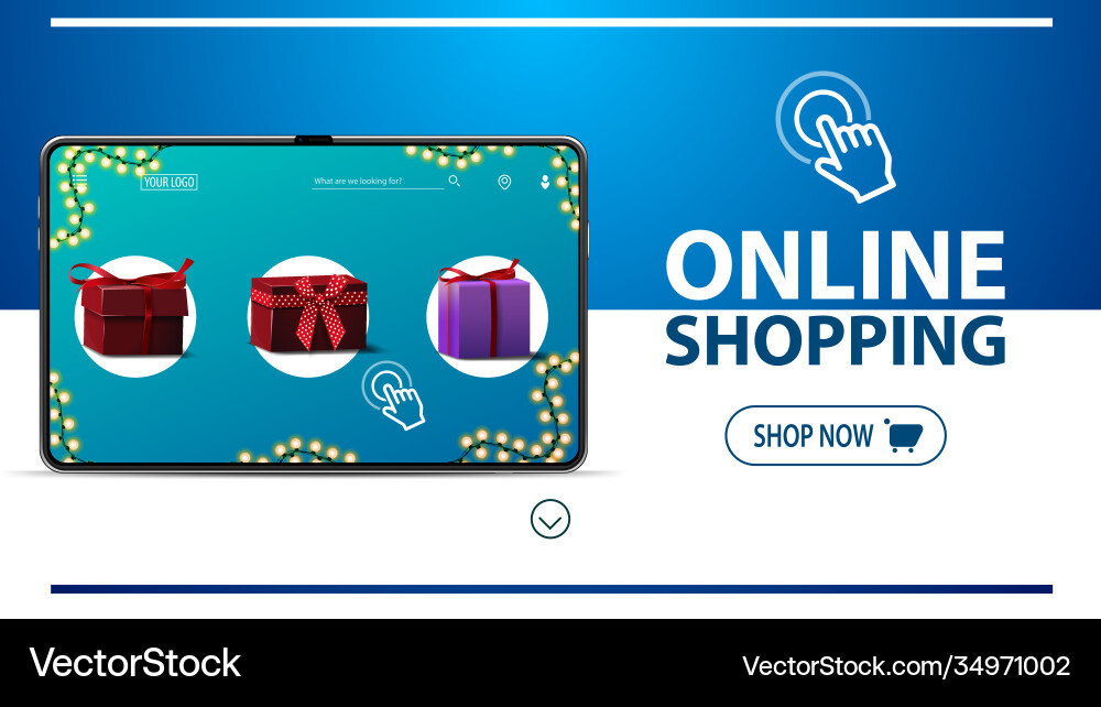 Online shopping modern white and blue banner Vector Image