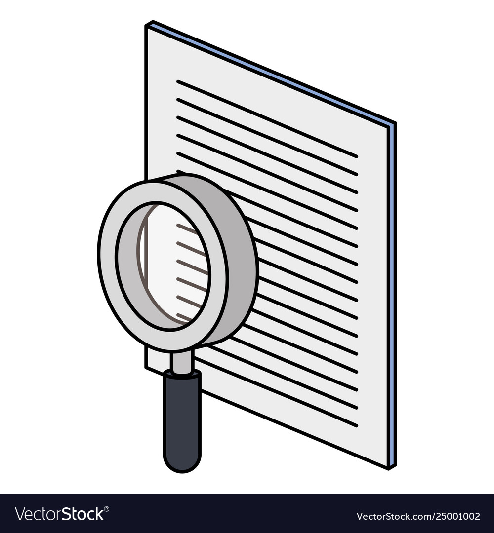 Paper document with magnifying glass isometric Vector Image