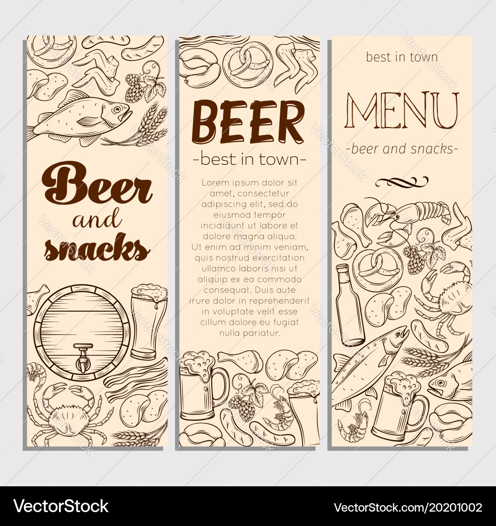 Pub food and beer hand drawn template Royalty Free Vector