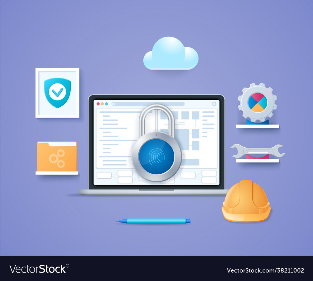 Security engineering design template in 3d style Vector Image