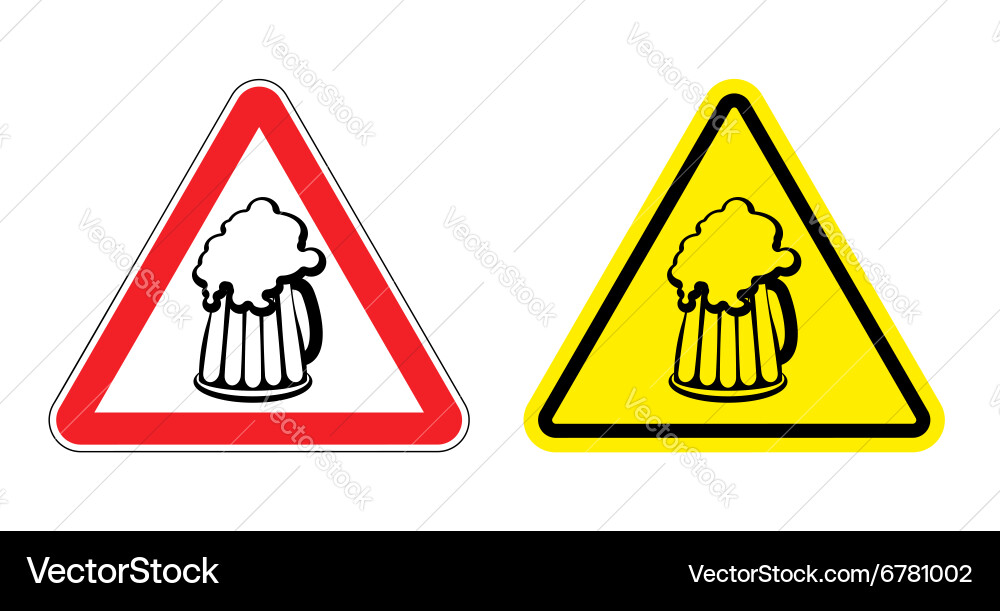 Warning sign attention beer mug hazard yellow Vector Image