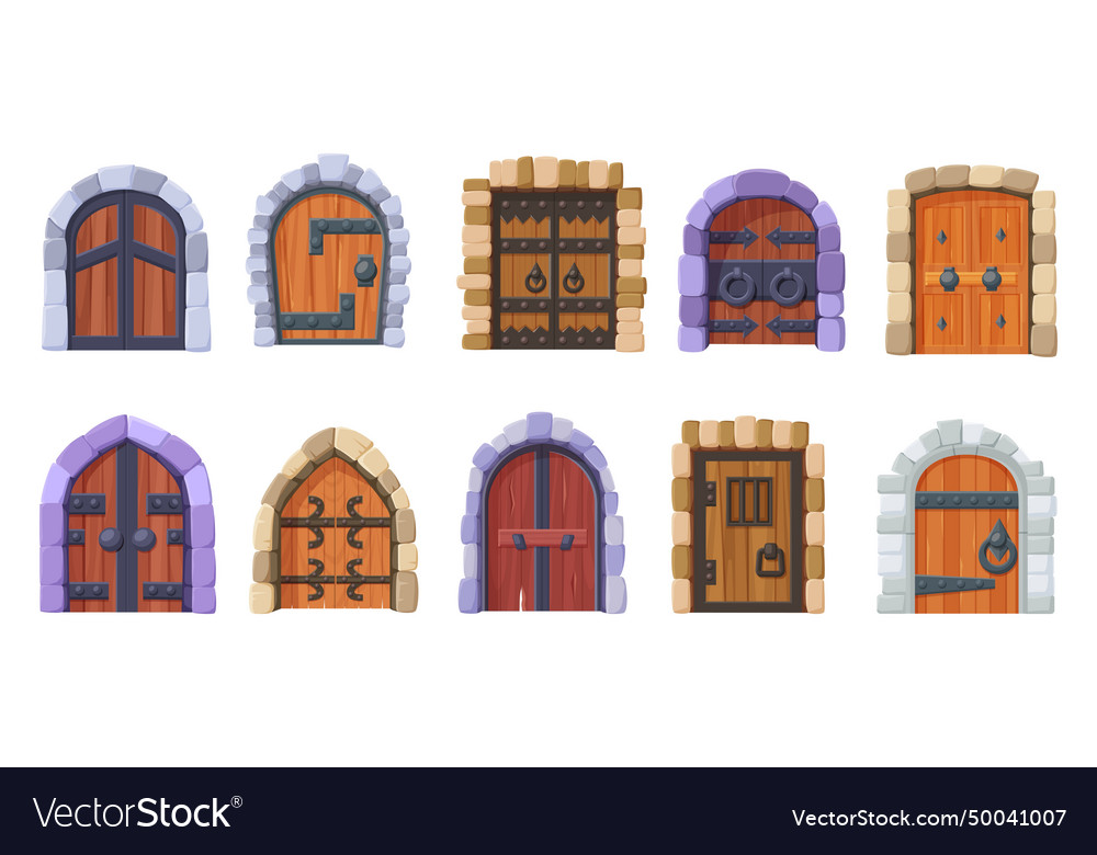Cartoon medieval doors old castle door stone Vector Image Cartoon medieval doors old castle door stone Vector Image