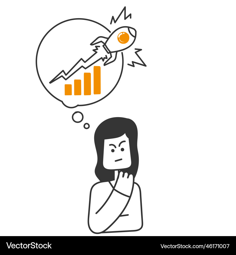 Hand drawn doodle person think about rising up Vector Image