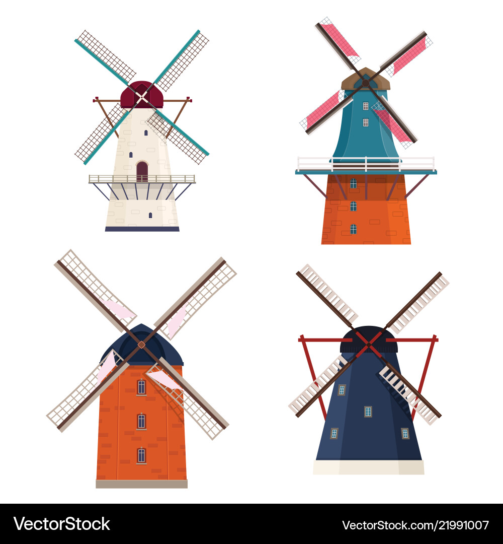 Set of traditional rural windmill Royalty Free Vector Image