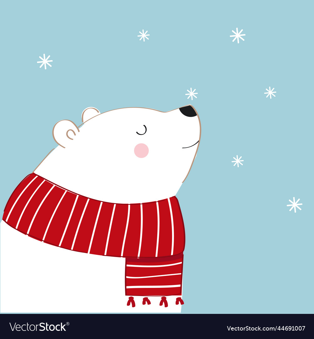 White Polar Bear Wearing A Red Scarf Royalty Free Vector